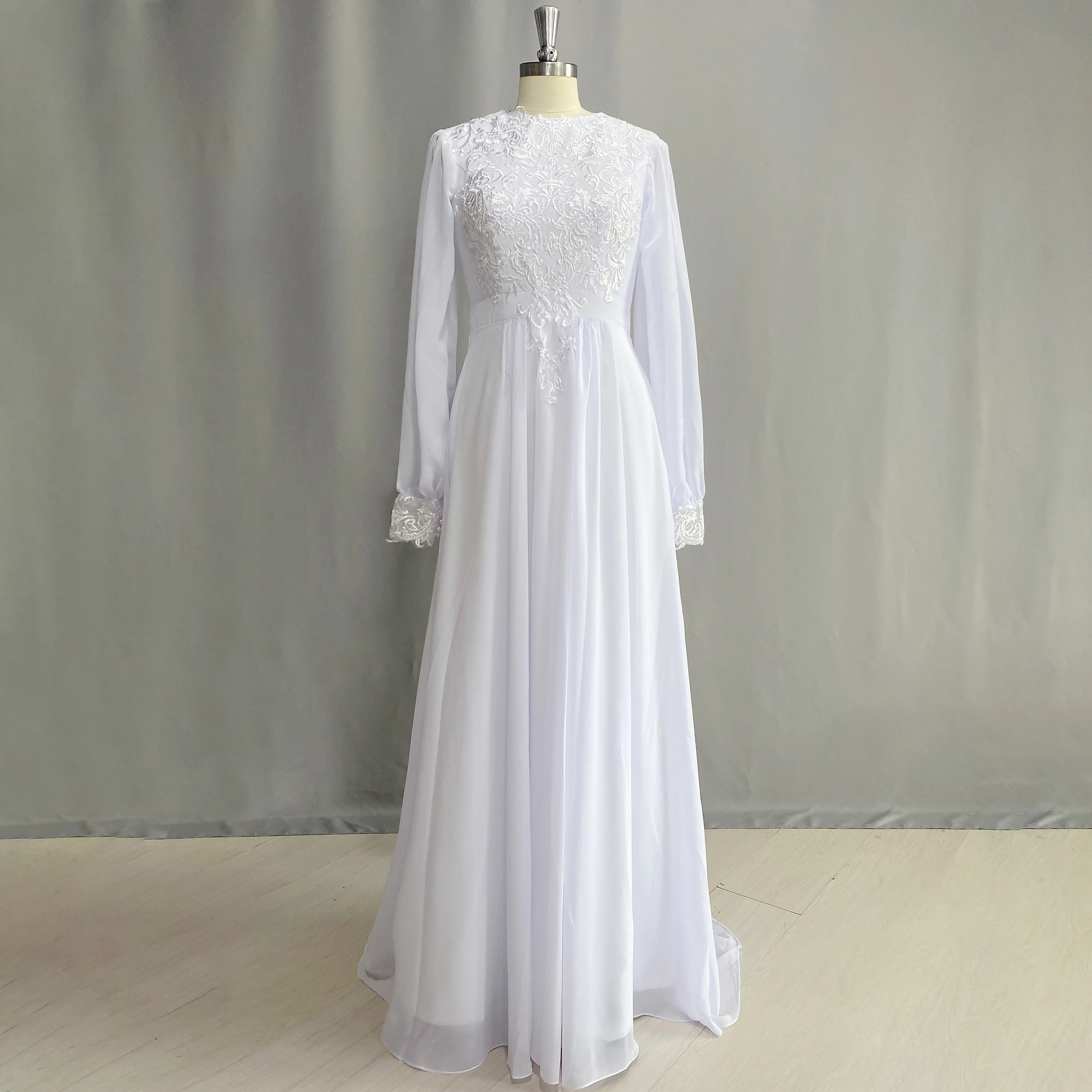Dideyttawl-Muslim-Wedding-Dress-with-Long-Sleeve-Jewel-Neck-A-Line-Robe ...
