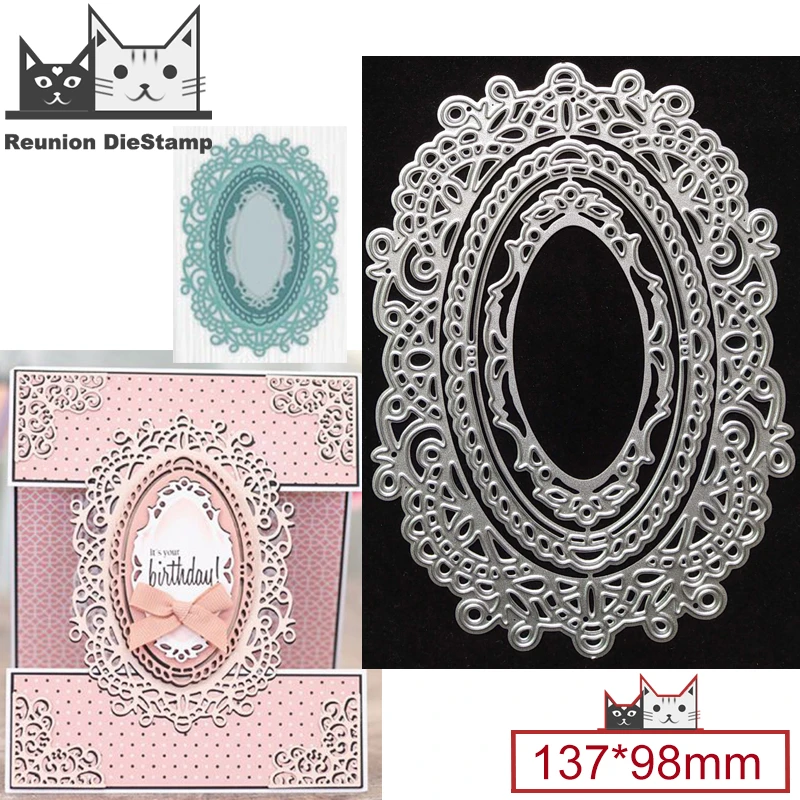 Oval Nesting Panels Border Scalloped Edges Lace Frame Metal Cutting Dies for Card Making Craft ...