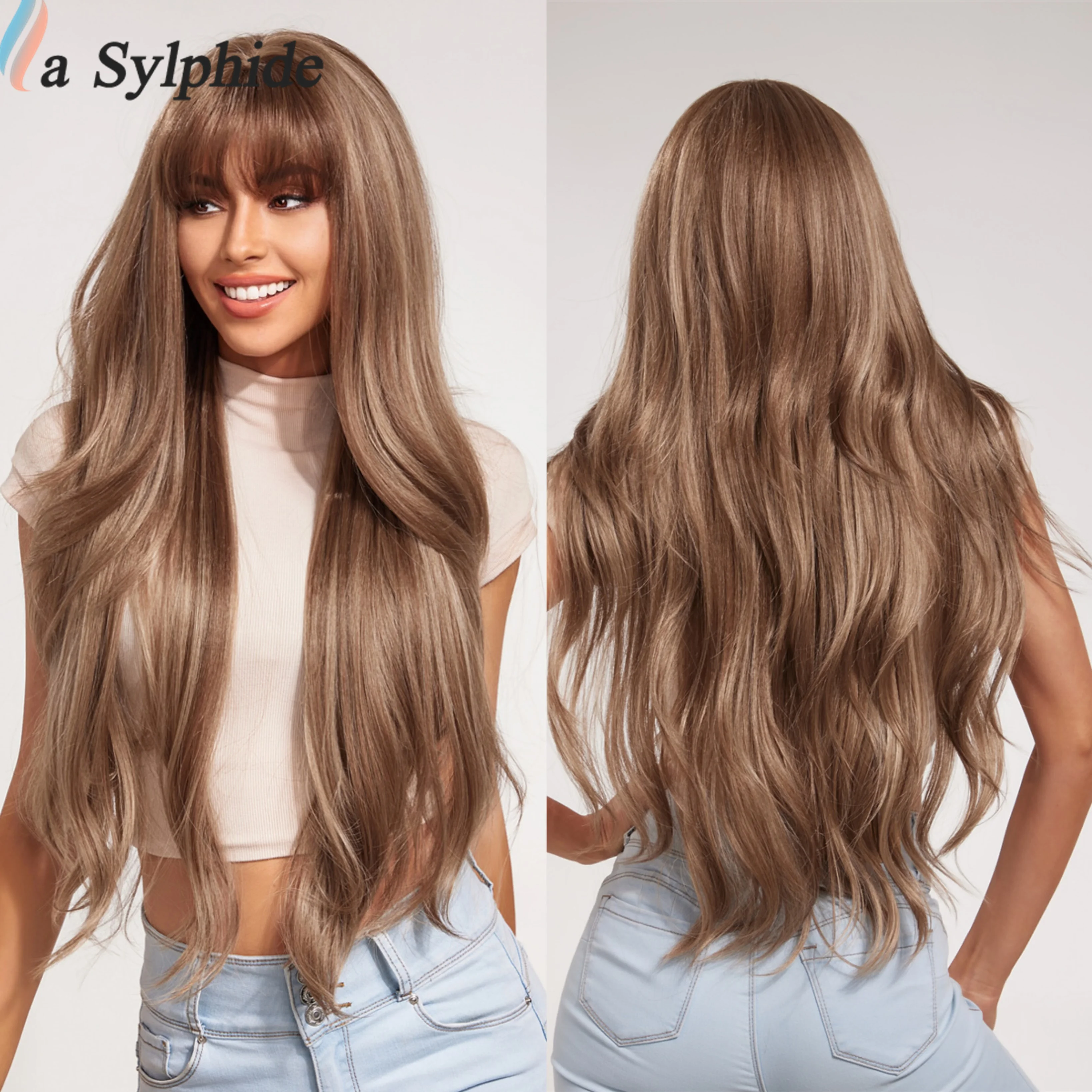 La-Sylphide-Brown-Blonde-Synthetic-Wigs-with-Bangs-Long-Natural-Wavy ...