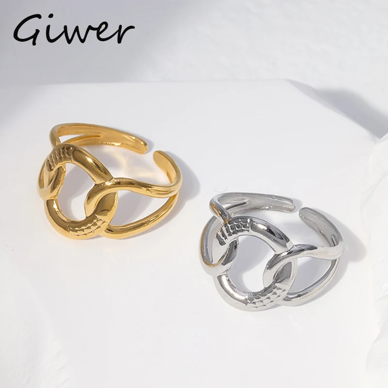 Giwer Trendy Geometric Women Ring Adjustable Stainless Steel Open ...