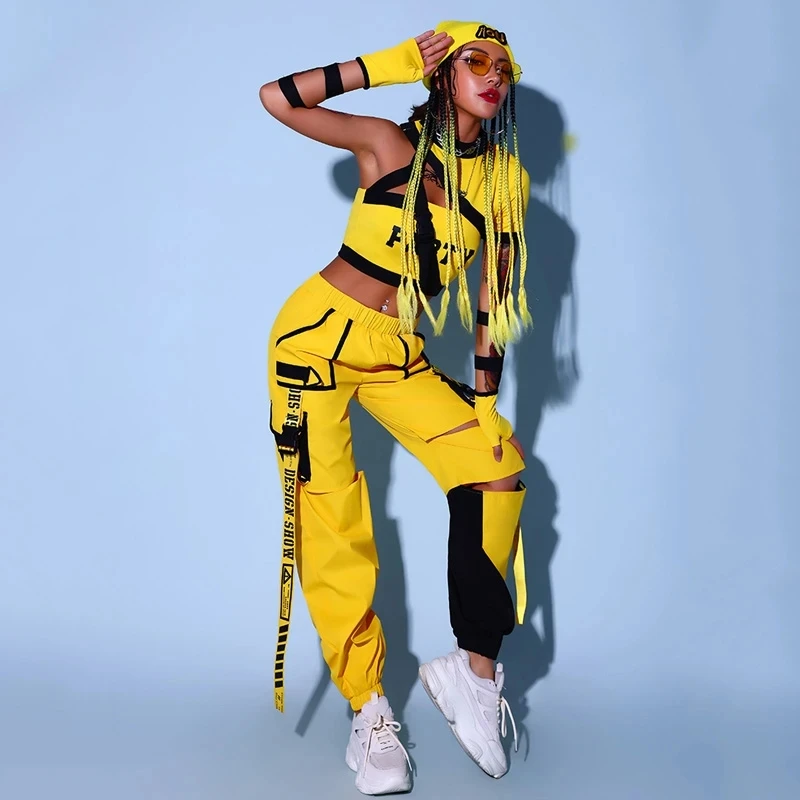 Yellow Party Show Dance Jazz Dancer Outfit Women Hip Hop Dancewear ...