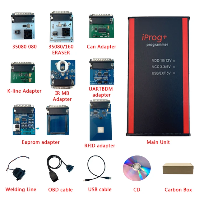 IPROG Pro V87 Full Set ECU Key Programmer Iprog+ Eeprom IMMO For Car Airbag Reset Dashboard ...