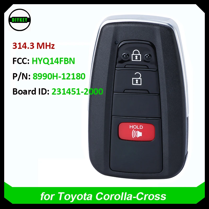 DIYKEY 3 Button Keyless Smart Key for Toyota Corolla-Cross Remote Fob ...
