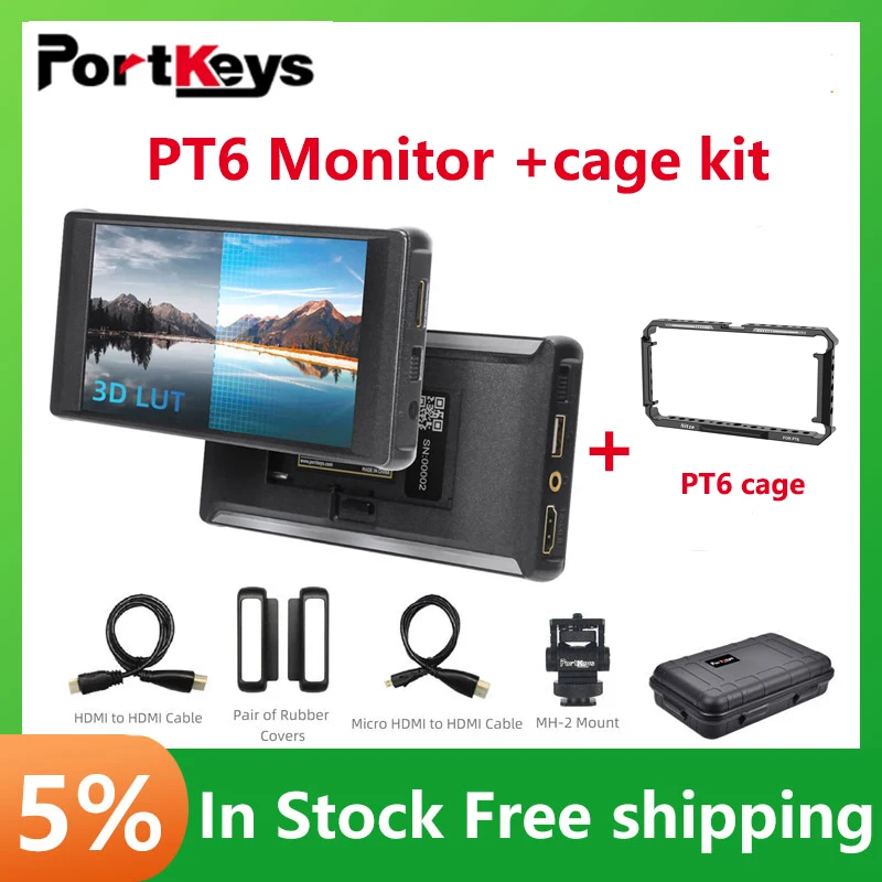 Portkeys Monitor de campo portátil PT6, 5,2 pulgadas, 600nit, 4K, 30p ...