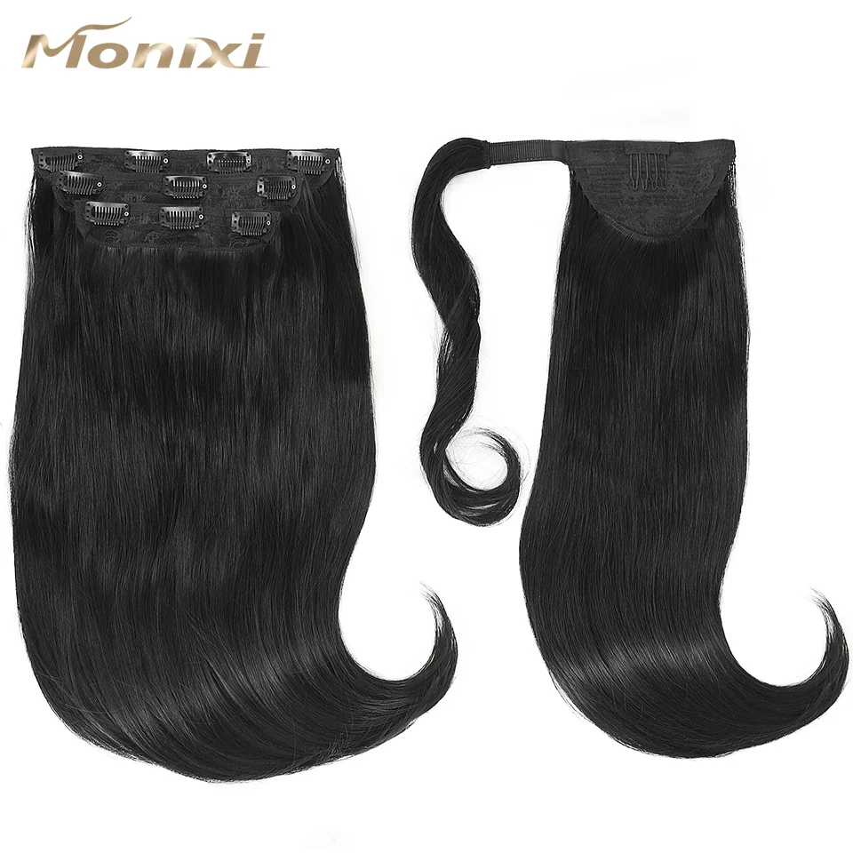 MONIXI-Synthetic-Black-Ponytail-Extension-Long-Straight-Clip-in-Hair ...