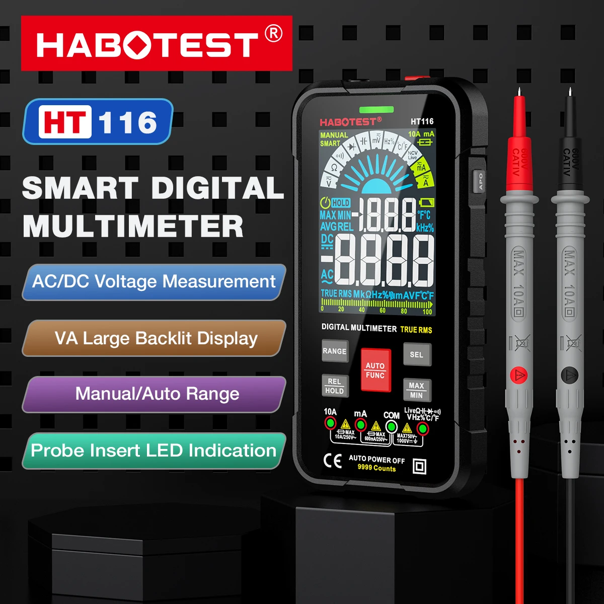 HABOTEST-HT116-Digital-Multimeter-9999-Counts-Auto-Range-1000V-10A ...