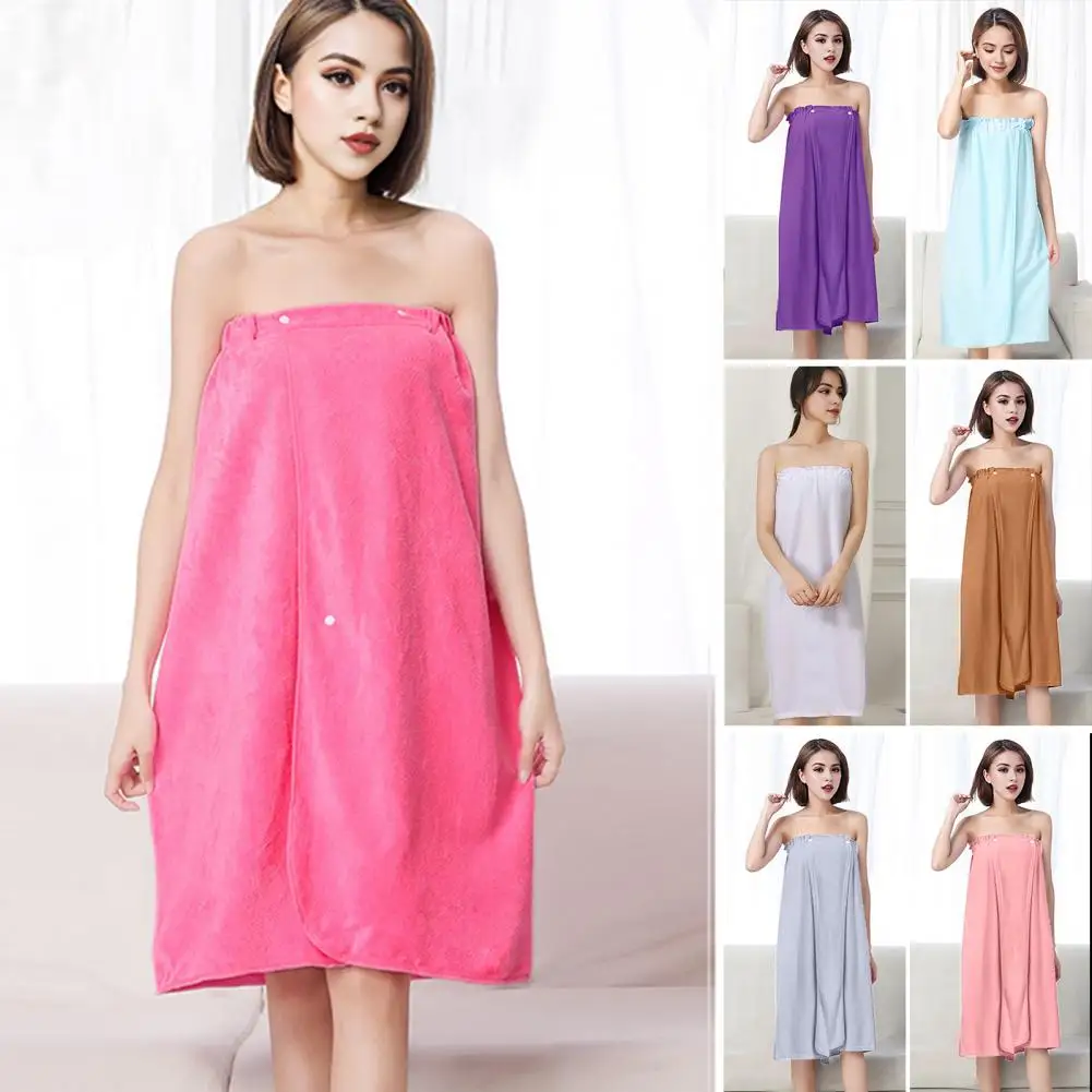 Solid Color Bathrobe Quick-drying Microfiber Bath Dress with Adjustable ...