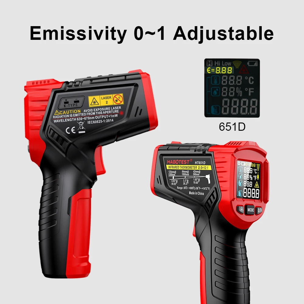 HABOTEST HT651D Infrared Thermometer Laser Temperature Meter -50-800 ...