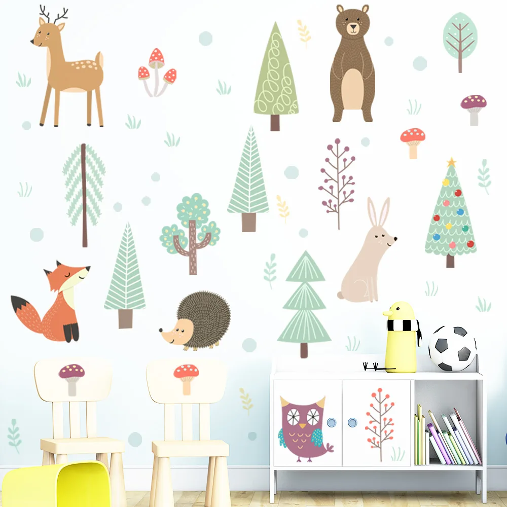 Nordic-Cartoon-Animals-Wall-Stickers-Self-adhesive-PVC-Removable-Wall ...