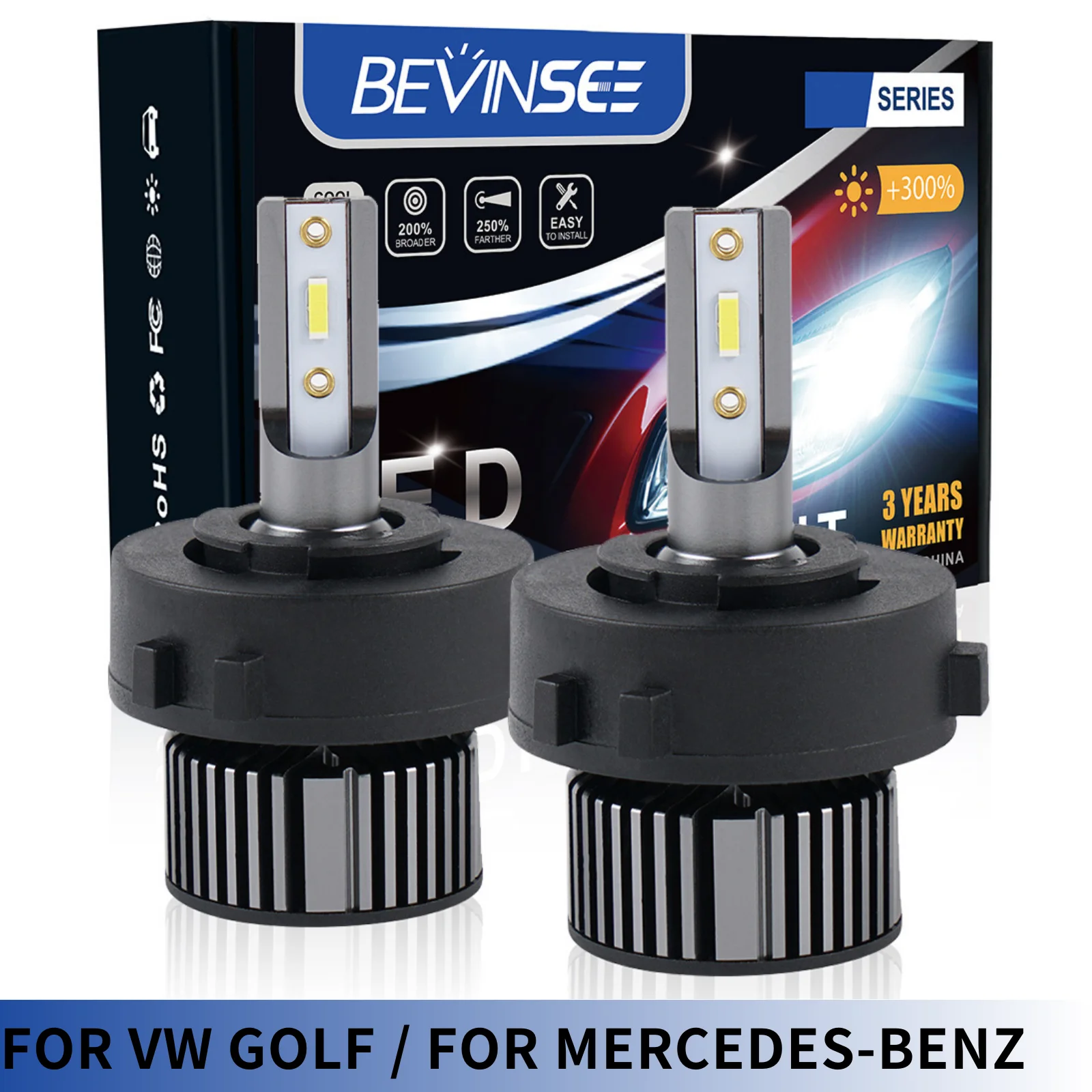 Bevinsee H7 LED Lights For Vehicles Customized Buckle/Adapter 6000K ...