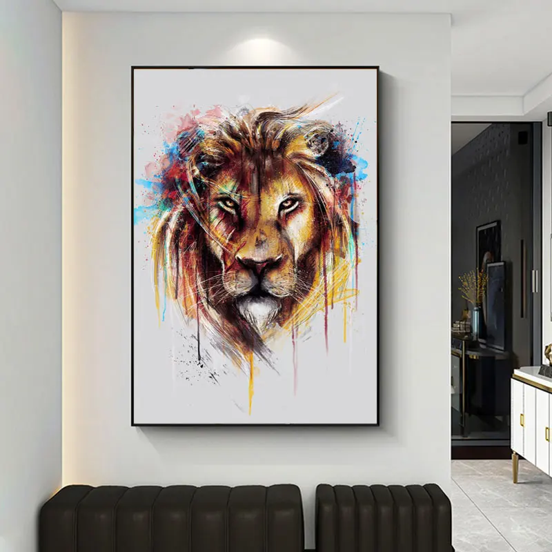 Abstract-Animal-Wall-Art-Canvas-Painting-Watercolor-Lion-Head-Poster ...