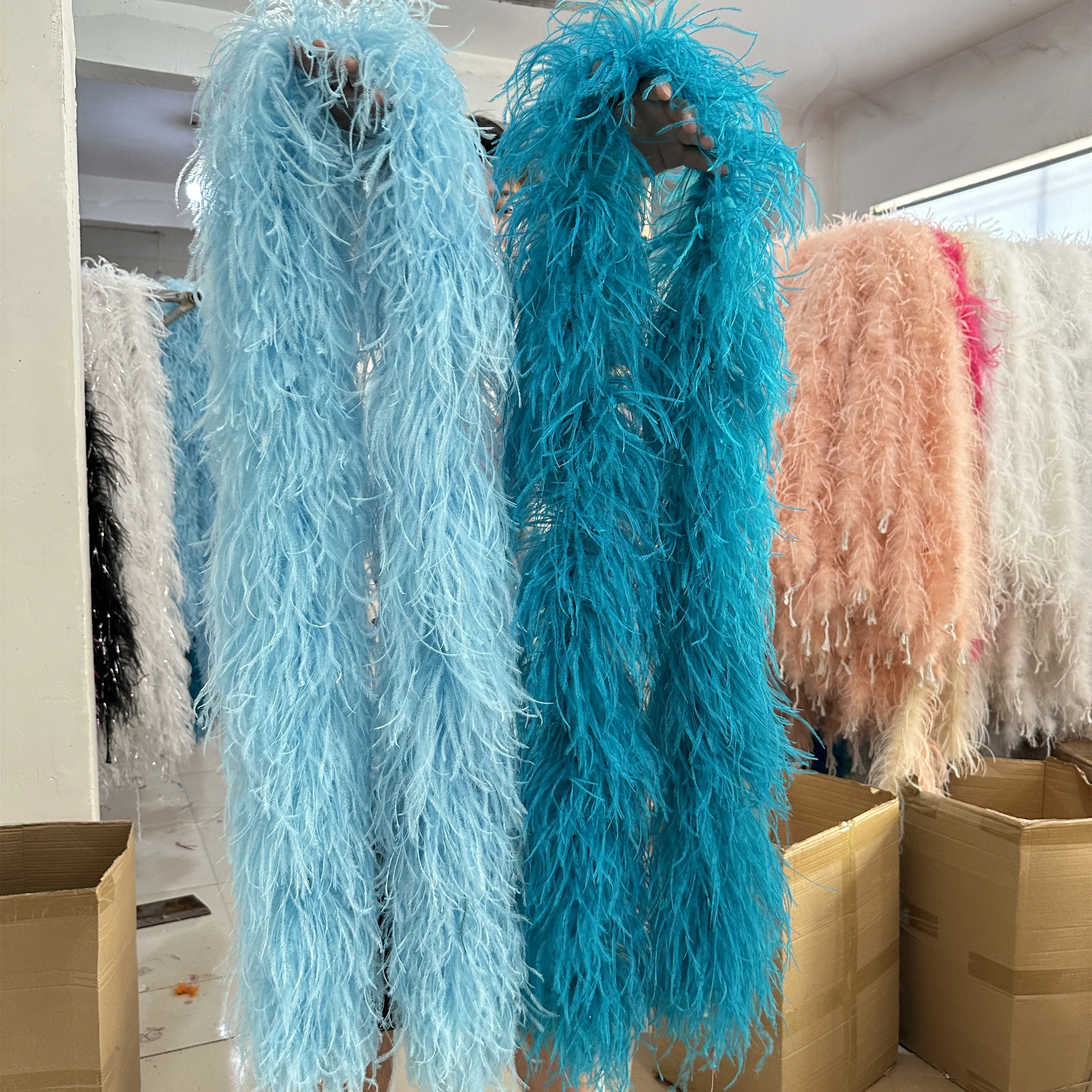 1/0.5/2M Fluffy Blue Ostrich Feathers Boa 2 to 10Ply Plumes Shawl for ...