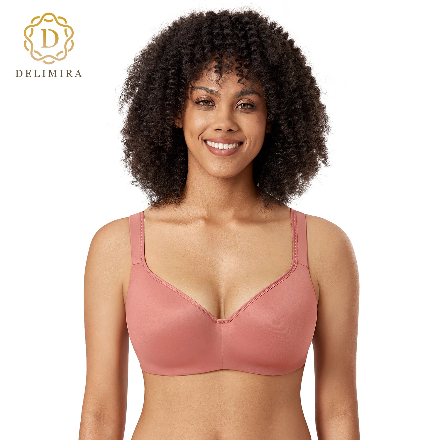 Delimira Women's Smooth Full Coverage Big Size Balconette T-shirt Bra Seamless Underwire Support ...