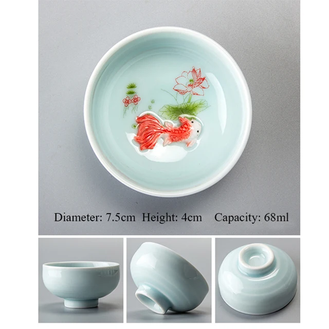 Chinese Tea Cup Porcelain Celadon Fish Teacup Set Teapot Drinkware Ceramic China Kung Fu Tea Set ...