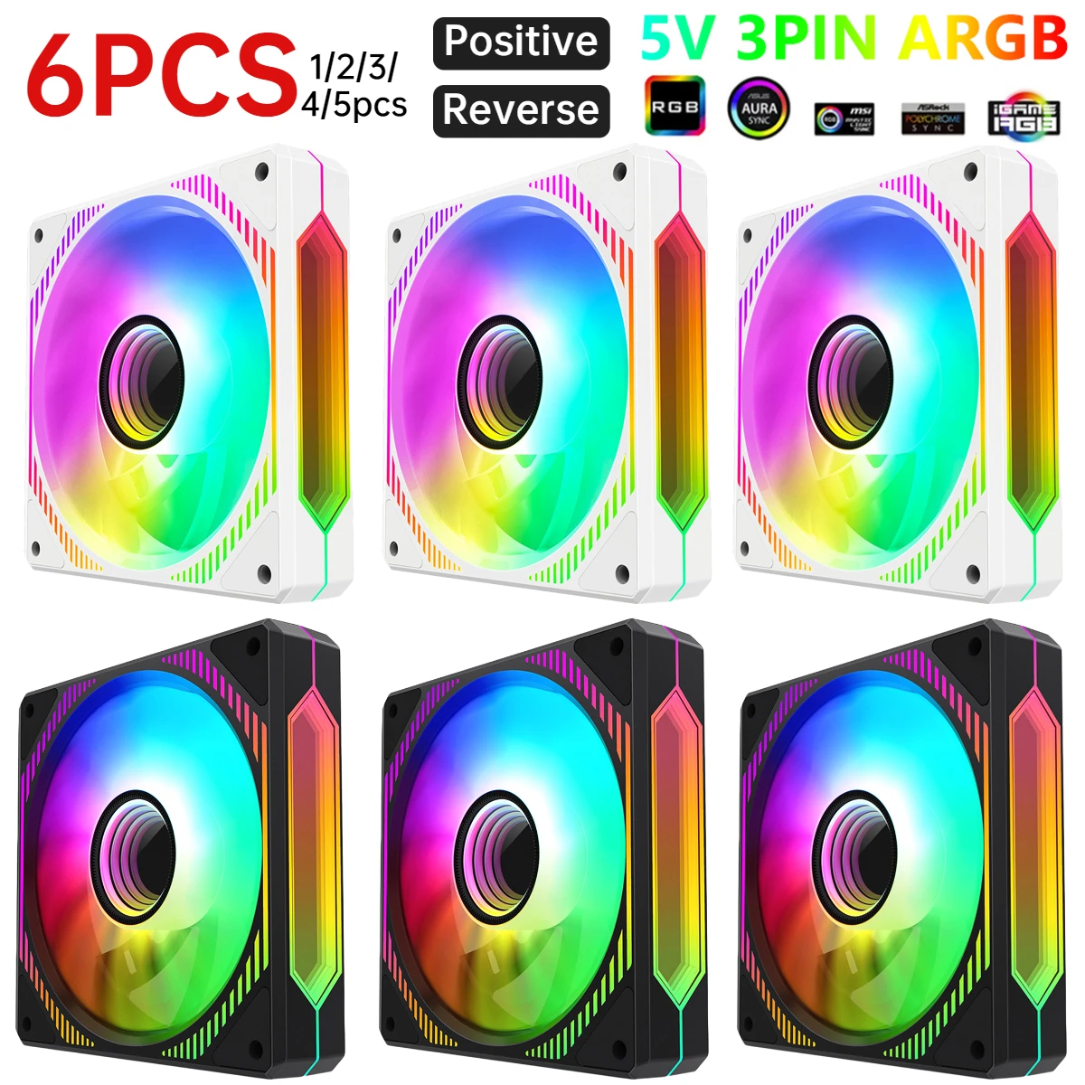 Ventilador ARGB de 120mm, 5V, 3 pines, ARGB Aura Sync, 12V, 4 pines, PWM, Control de temperatura ...