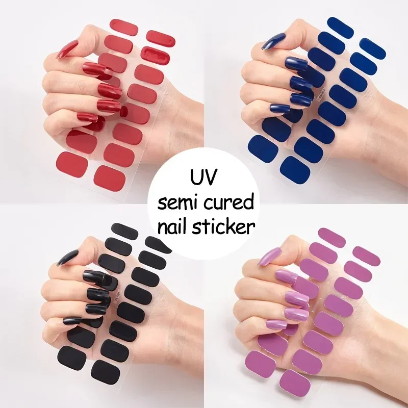 16-14Tips-UV-Semi-Cured-Nail-Stickers-Gel-Nail-Polish-Wraps-Full-Cover ...