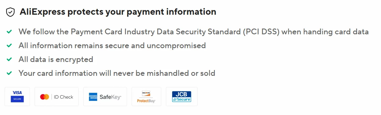 AliExpress protects your payment information