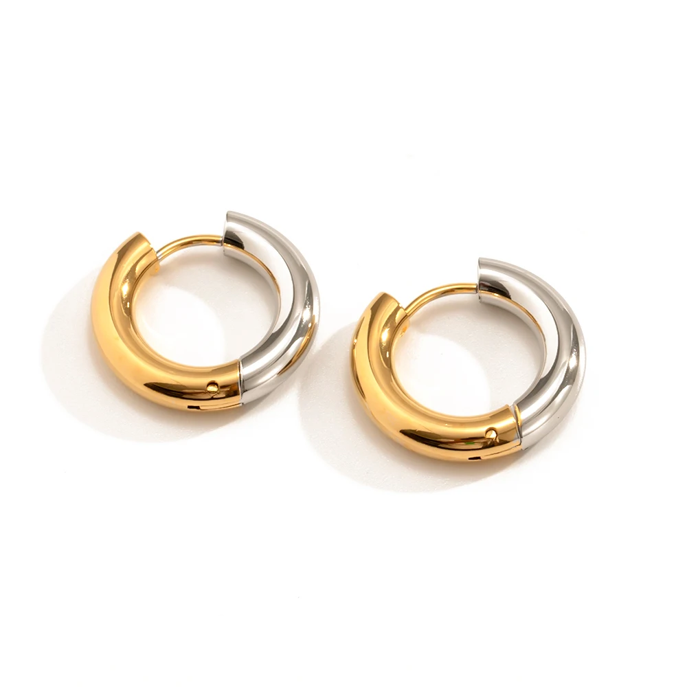 Chunky Classic 4MM Gold Stainless Steel Hoop Earrings PVD Plating Non Tarnish Waterproof 18k ...