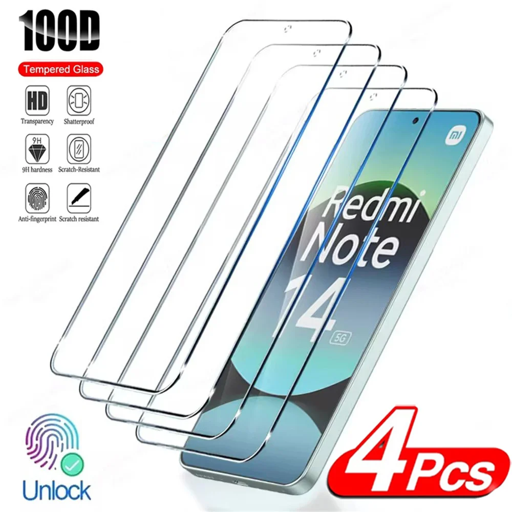 4PCS HD Tempered Glass For Xiaomi Redmi Note 14 13 12 11 Pro Plus ...