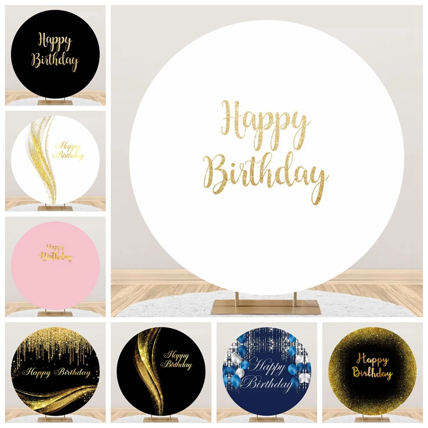 Black White Birthday Round Backdrop Cover Solid Color Circle ...
