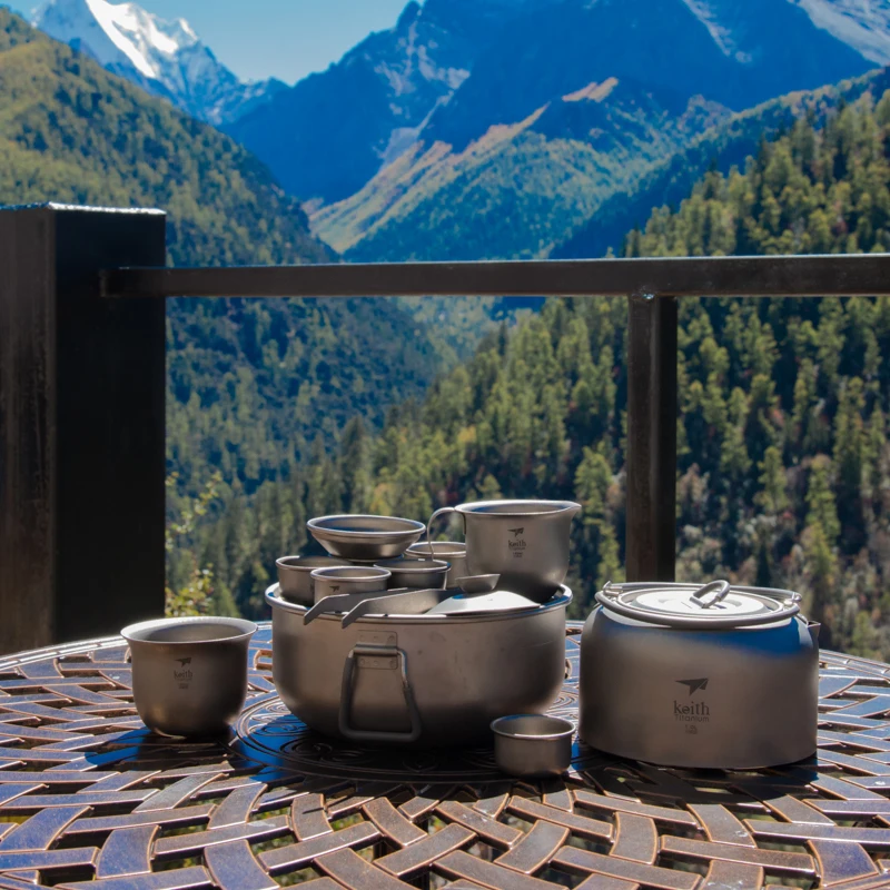 Keith Titanium Tea Pot Set Outdoor Camping Hiking Ultralight Portable ...