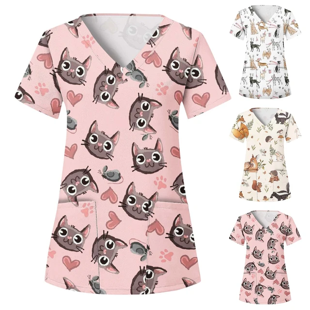 Cartoon Scrub Tops Women