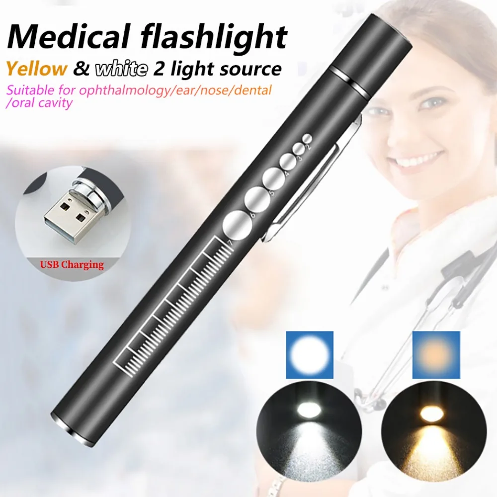 2 in 1 Nursing Flashlight USB Rechargeable Medical Handy Pen Light LED ...