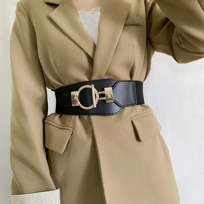 2023-Ladies-Metal-Button-Belt-PU-Leather-Wide-Belt-Coat-Dress-Coat ...