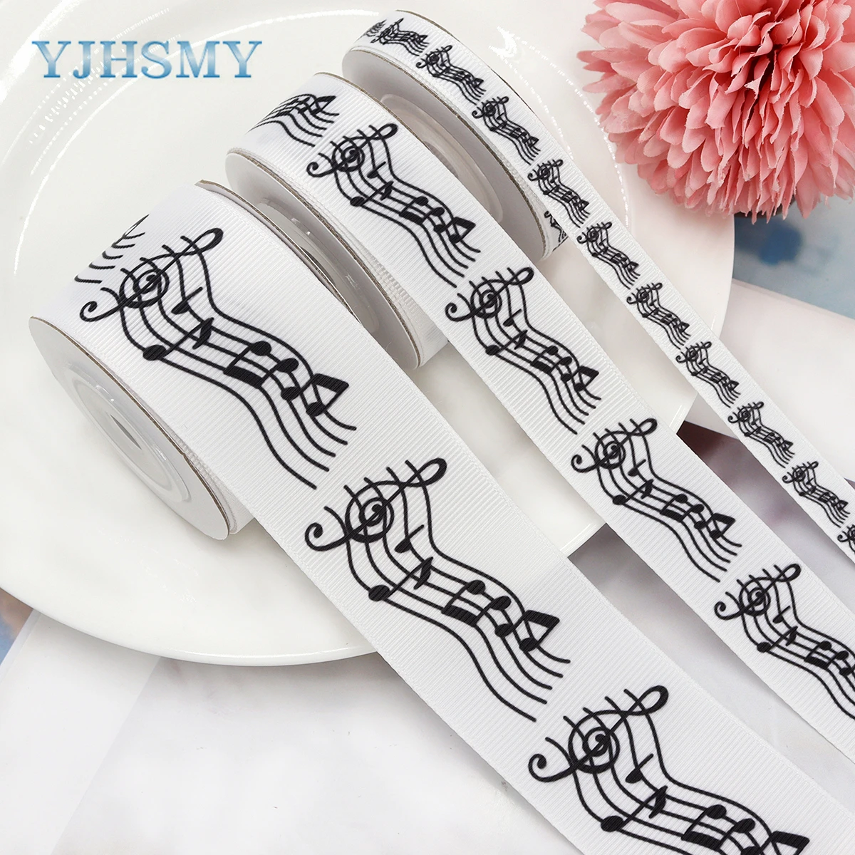 Musical Notes Ribbon Printed Music Craft Ribbon Black and White Fabric ...
