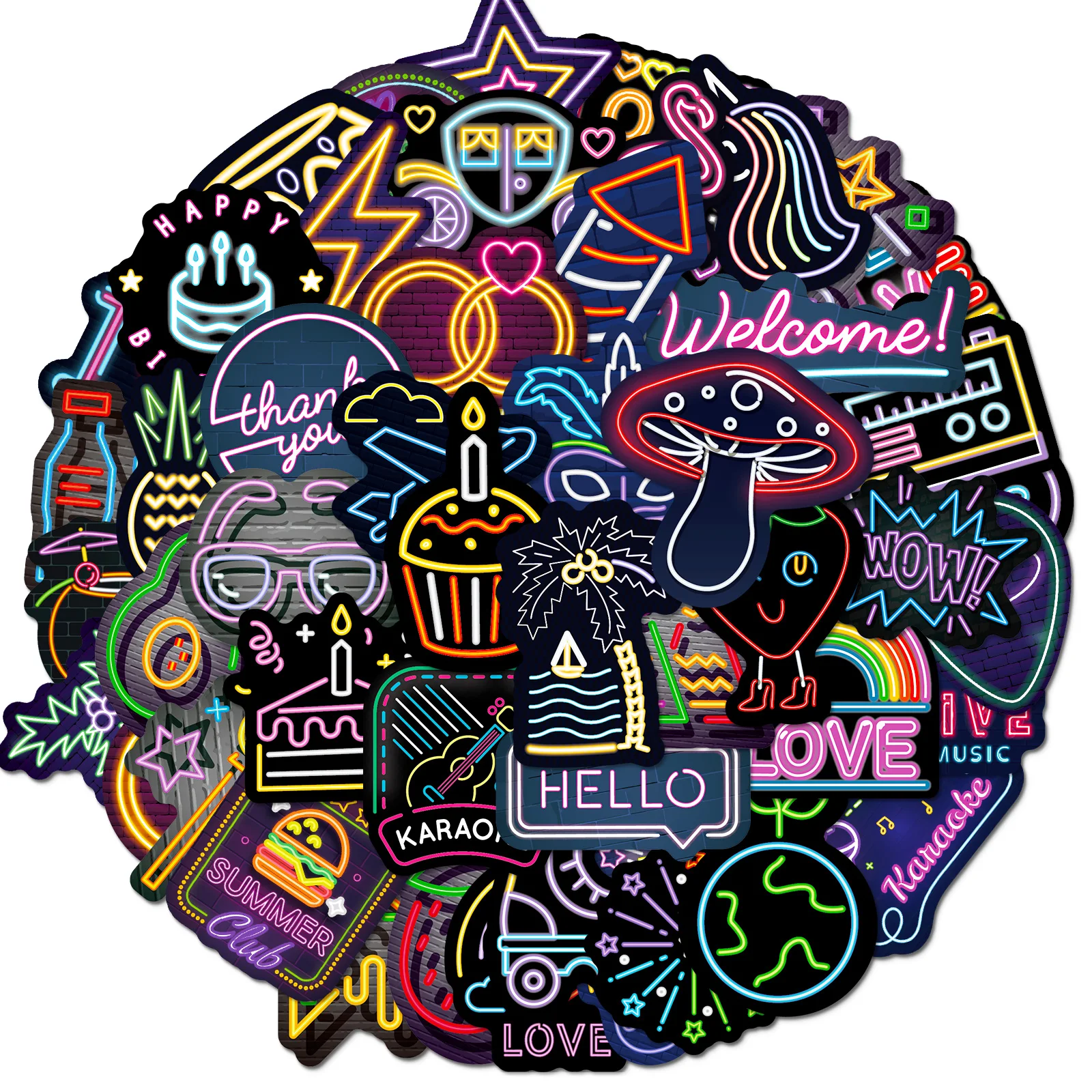 50PCS Neon Cartoon Stickers Vibrant Cool & Cute Decals for Car Laptop ...