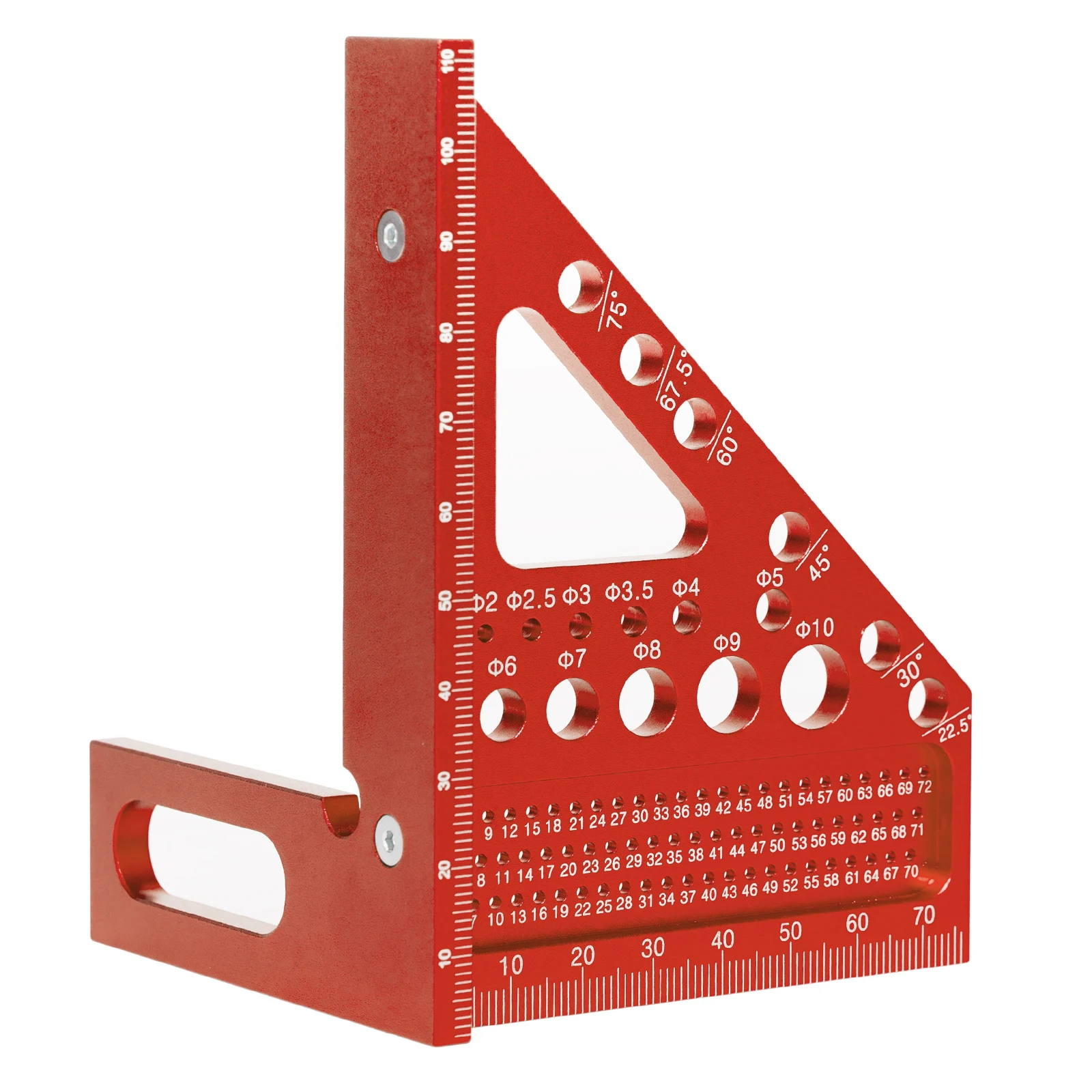 1 red square ruler, triangular hole ruler, woodworking marking ruler ...
