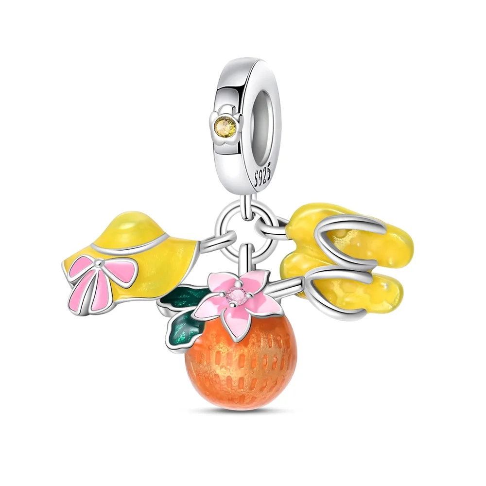 Gorgeous-925-Sterling-Silver-Yellow-Slippers-Hat-Orange-Flower-Charm ...