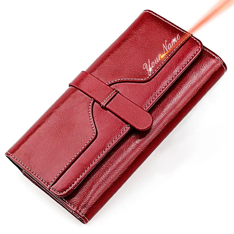 New RFID Genuine Leather Women Long Wallets Name Engraving Card Holder ...