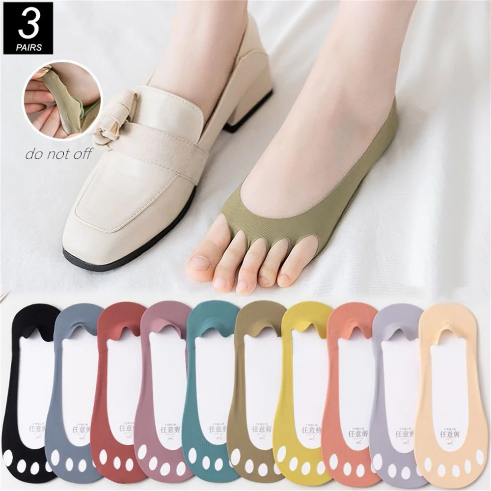 3-Pairs-Invisible-Socks-Women-Ice-Silk-Five-Finger-Hole-Socks-Anti-Slip ...