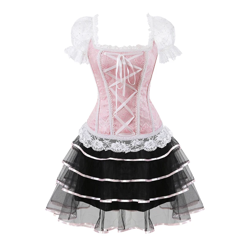 Pink Corset Dresses for Women Lace Sleeve Corset Top with tutu Skirt ...