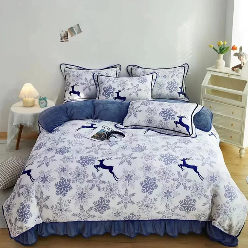 Milk-velvet-doublesided-bed-sheet-thick-coral-velvet-warm-comforter-set ...