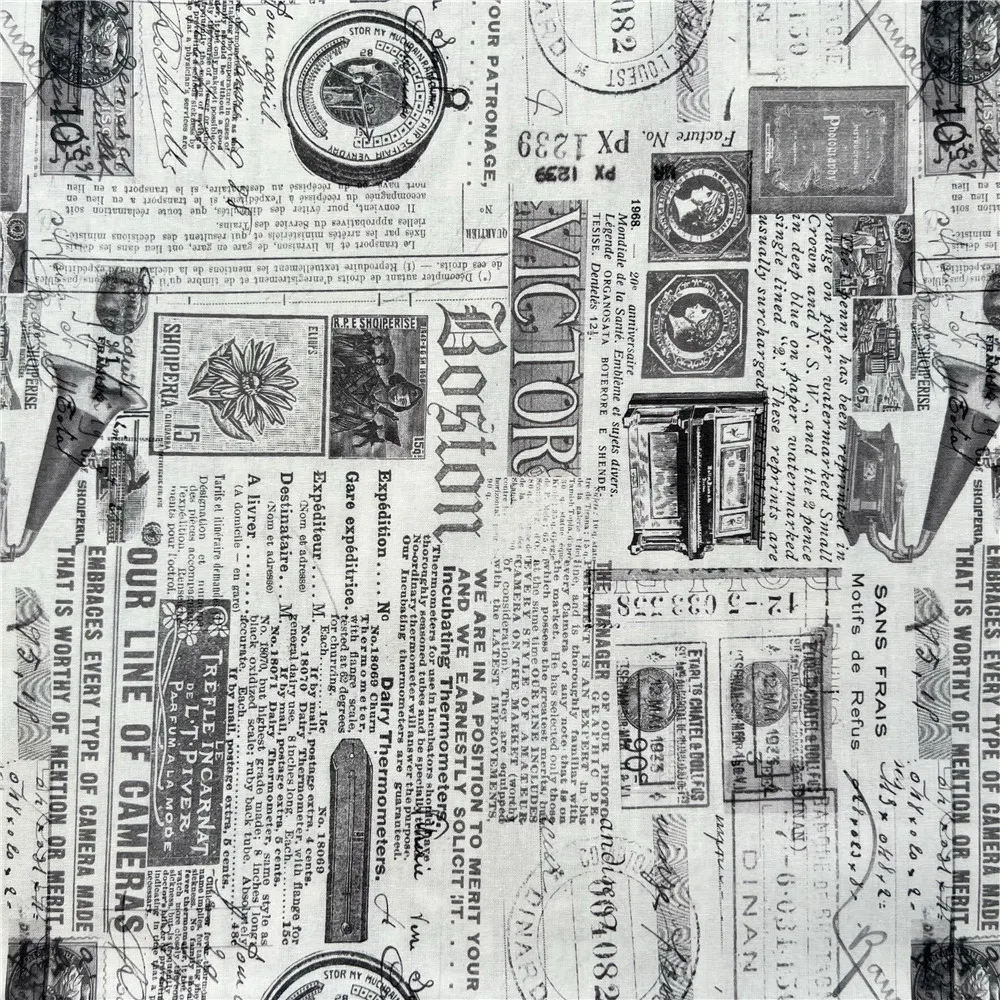 45x145cm-Black-and-white-Vintage-newspaper-100-Cotton-Fabric-newspaper ...