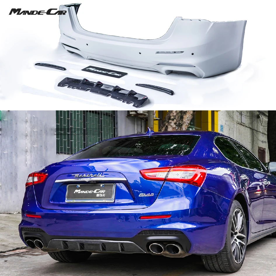 Trofeo Rear Bumper with Carbon Fiber Diffuser lips for Maserati Ghibli Trofeo Rear Bumper with Carbon Fiber Diffuser lips for Maserati Ghibli
