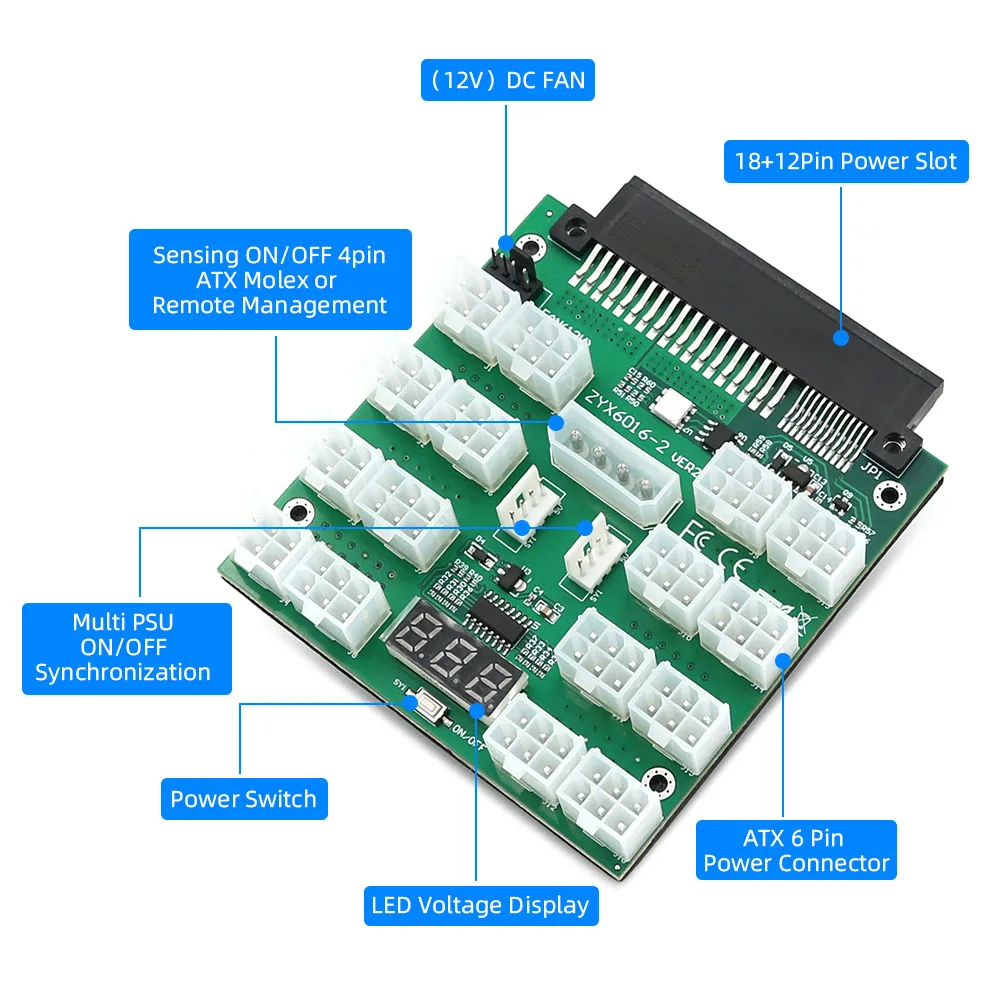Mining Breakout Board ATX 16 Ports 6Pin Power Supply Module for Dell ...