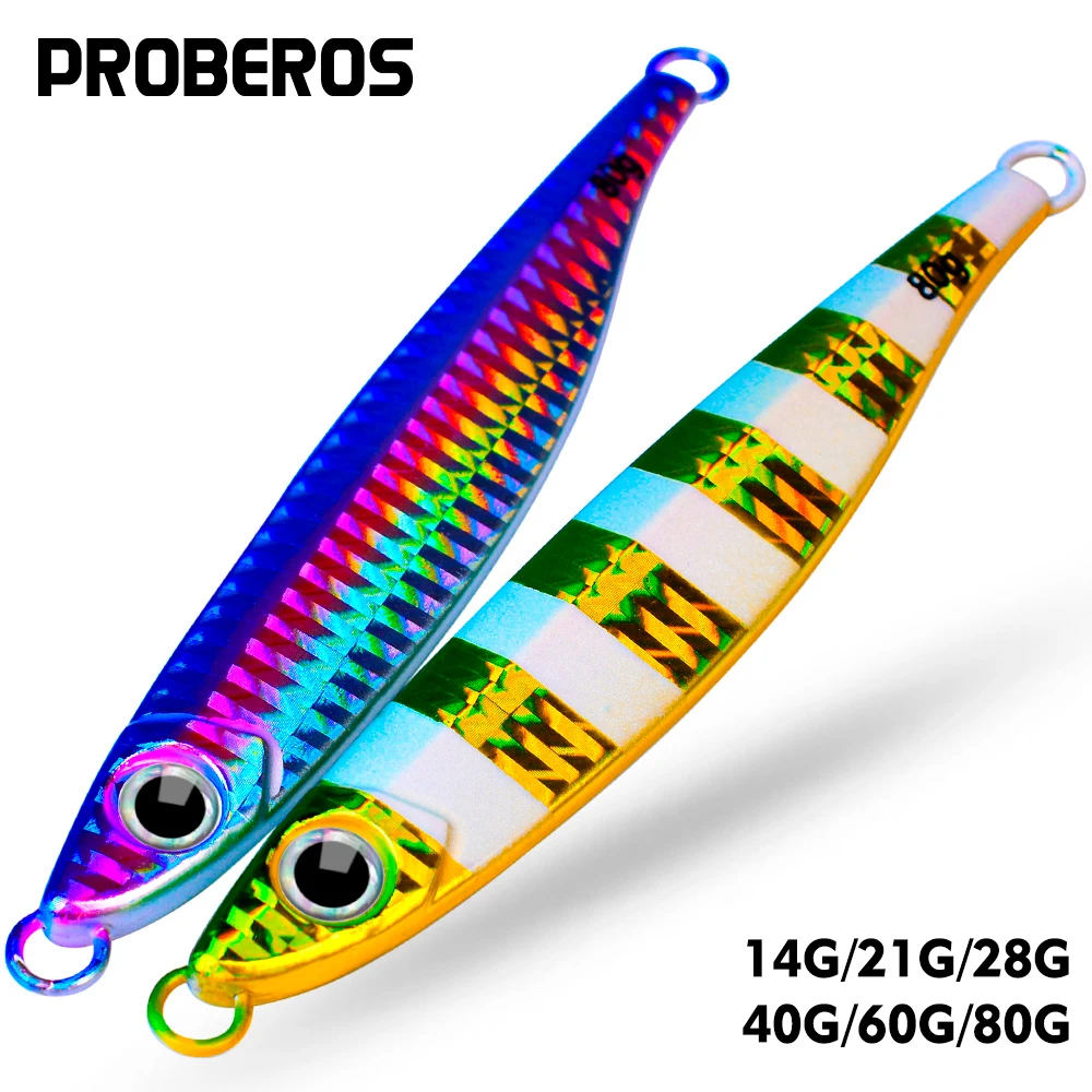 PROBEROS 1PCS Sea Fishing Jigs Bait 14g-80g Metal Jigging Spoon Laser ...