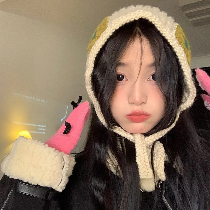 Women Knitted Earmuffs Handmade Wool Flower Strappy Ear Muff Earlap ...