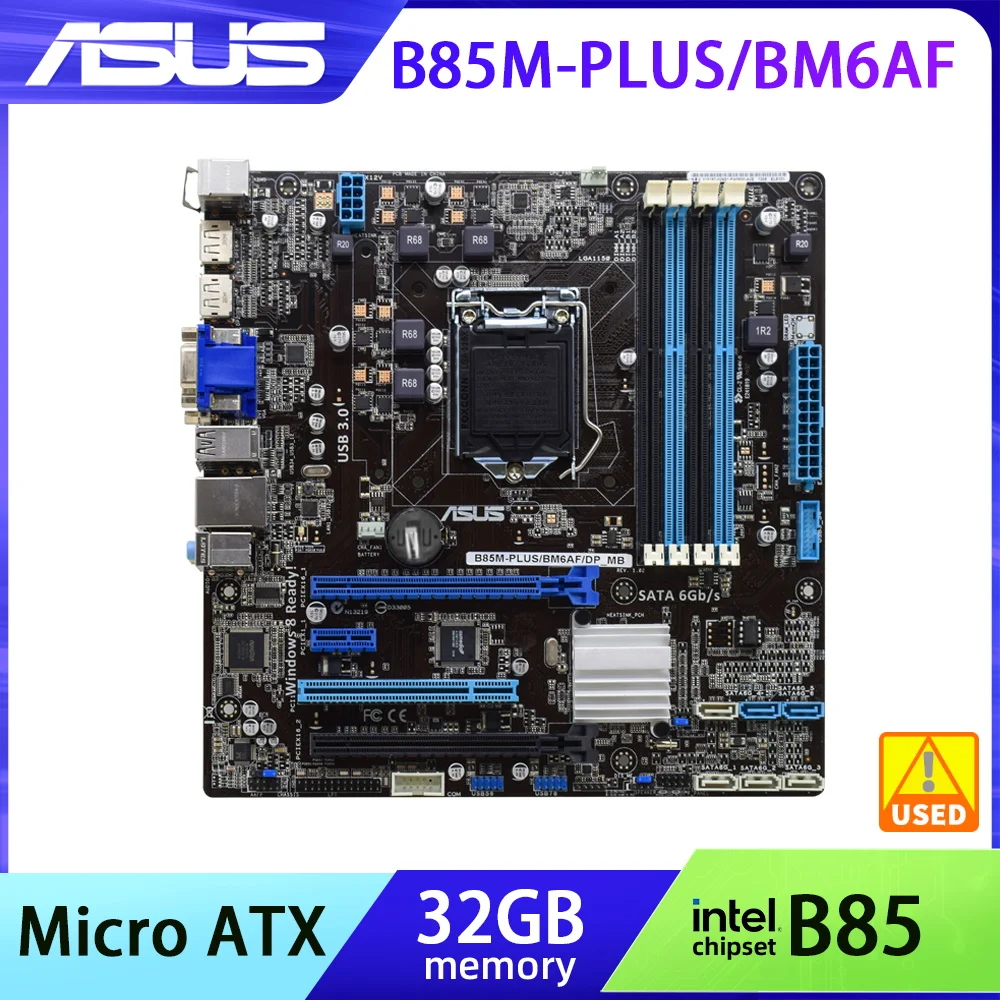 ASUS-B85M-PLUS-Placa-m-e-BM6AF-Usado-LGA-1150-DDR3-Suporte-Core-i3-i5 ...