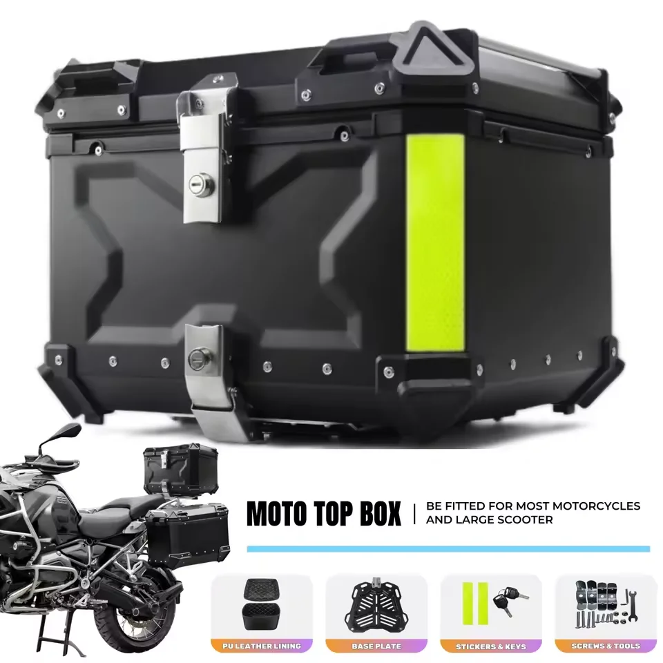 55L/65L Motorcycle Aluminum Case Tail Box Trunk with backrest Universal ...