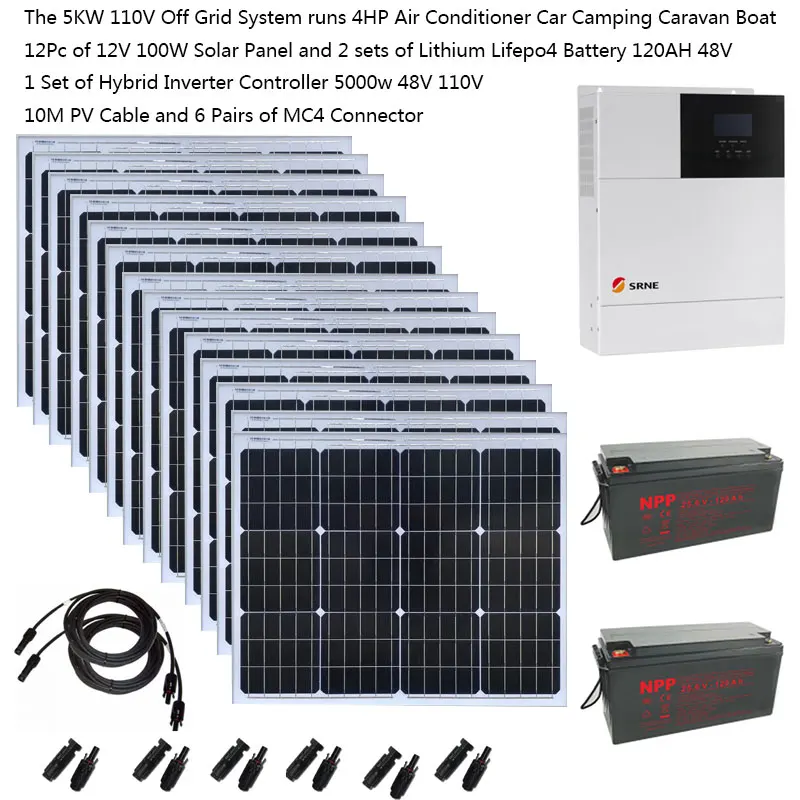 Solar-Kit-Complete-5KW-5000W-110v-220V-PV-Panel-100W-LiFePO4-Lithium ...