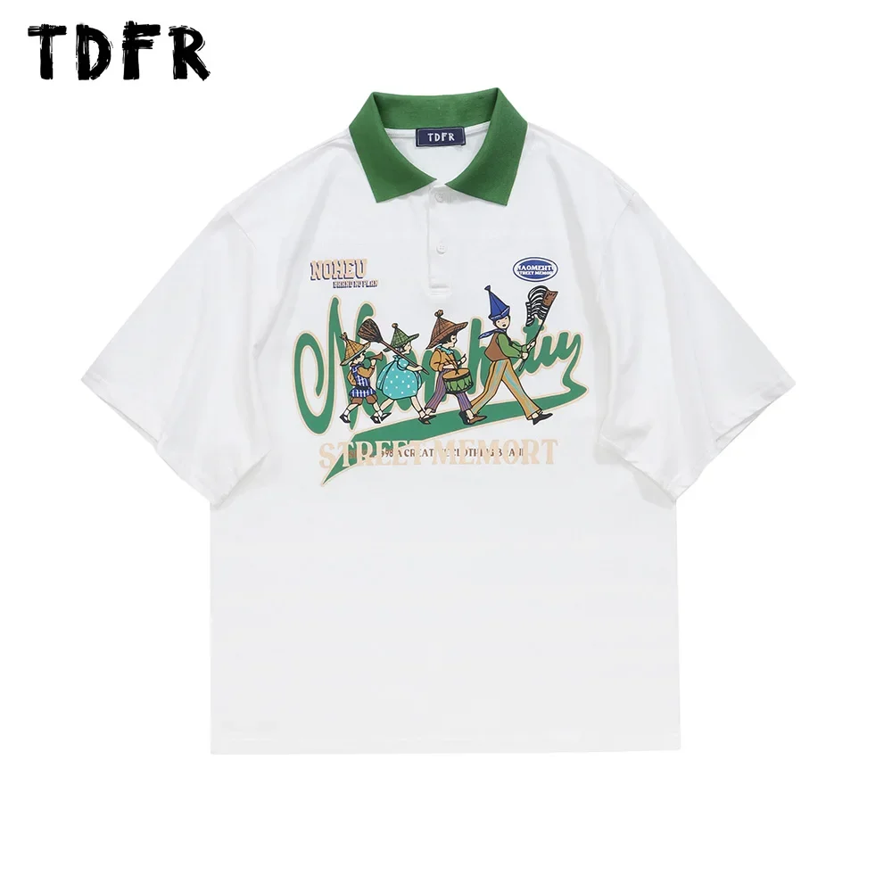 Cartoon Print Short Sleeve Polo Shirt Mens Summer Streetwear Casual ...