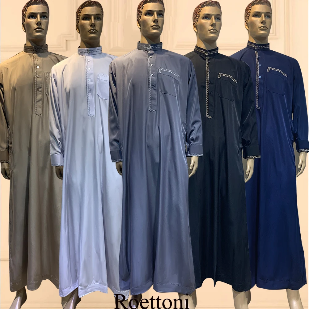 1 Piece Low Neck Ethnic Shirt Muslim Men's Jubba Thobe Kaftan Prayer ...