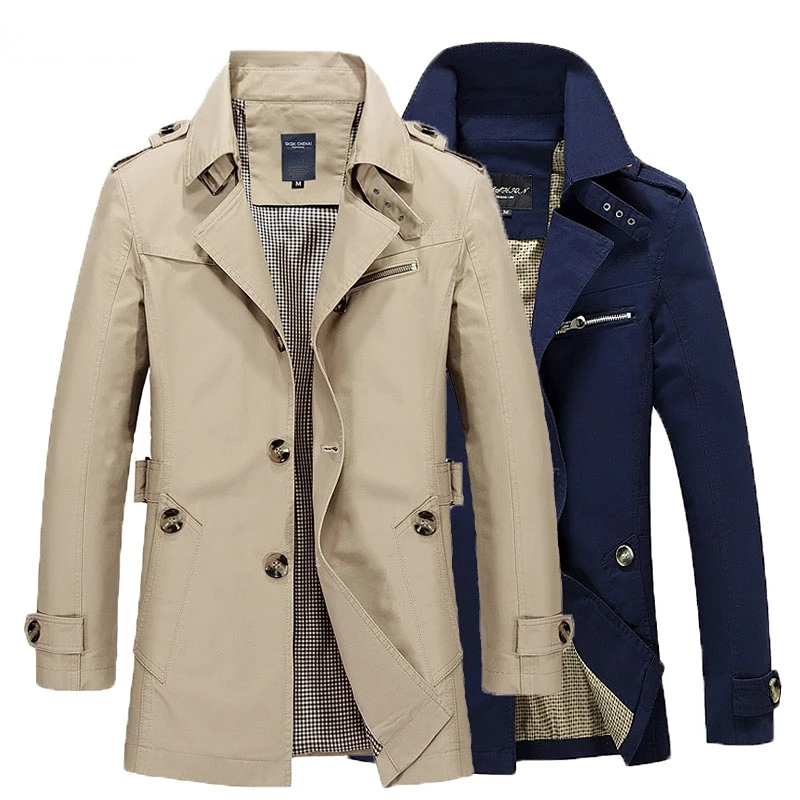 Mens Business Jacket Fashion Autumn Men Long Cotton Windbreaker Jackets ...