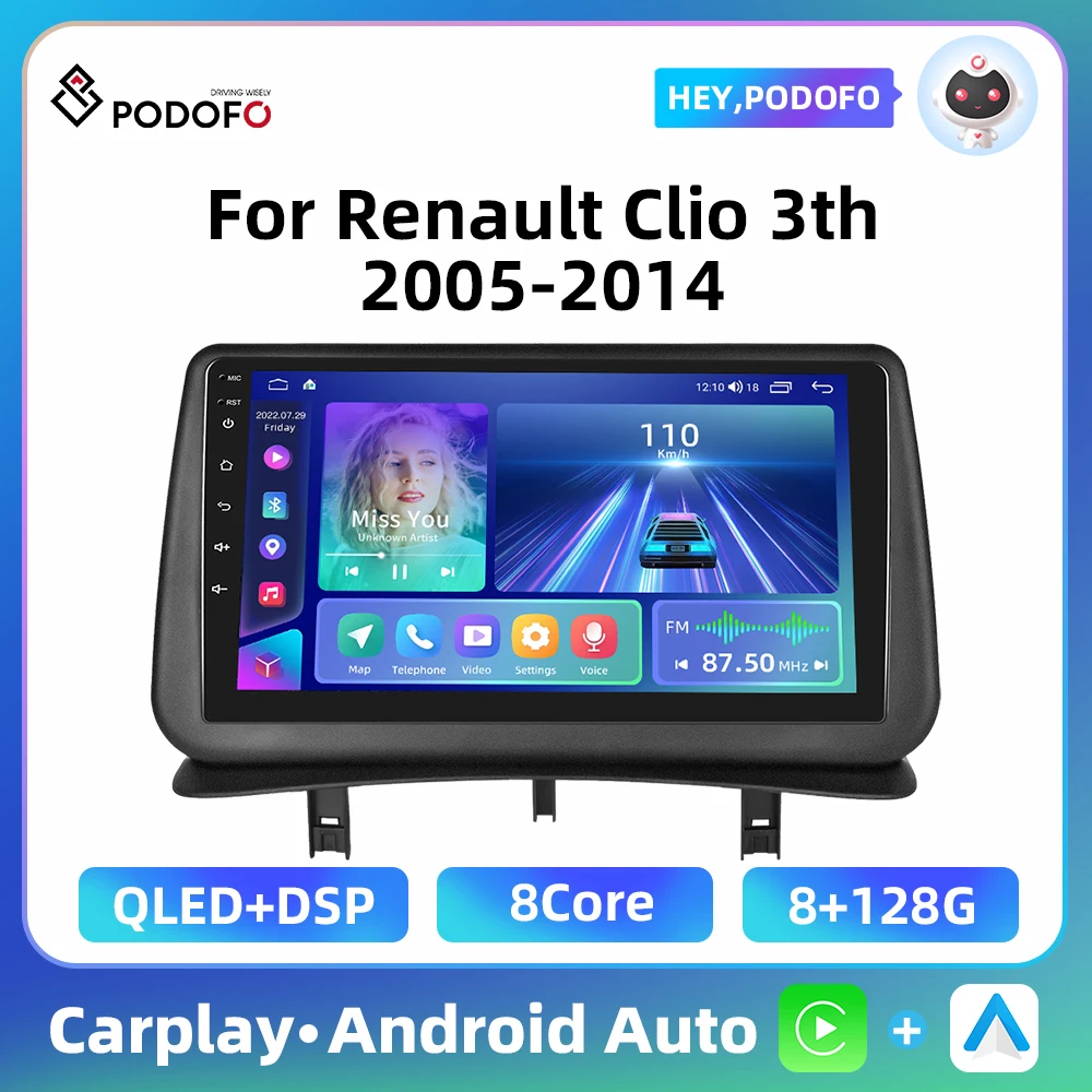 Podofo Carplay Car Radio For Renault Clio 3th 2005-2014 8+128GB ...