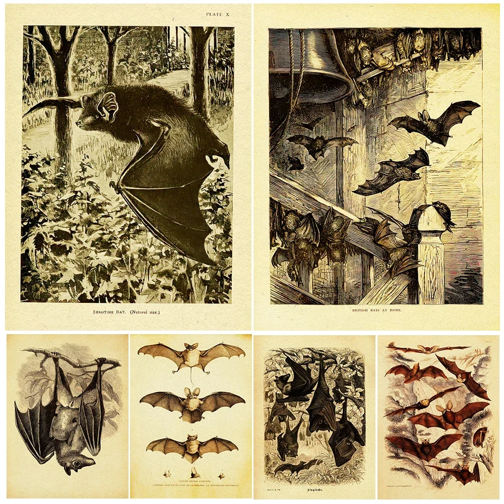 Full Moon Bats Vintage Wall Art Canvas Painting Gothic Bats ...