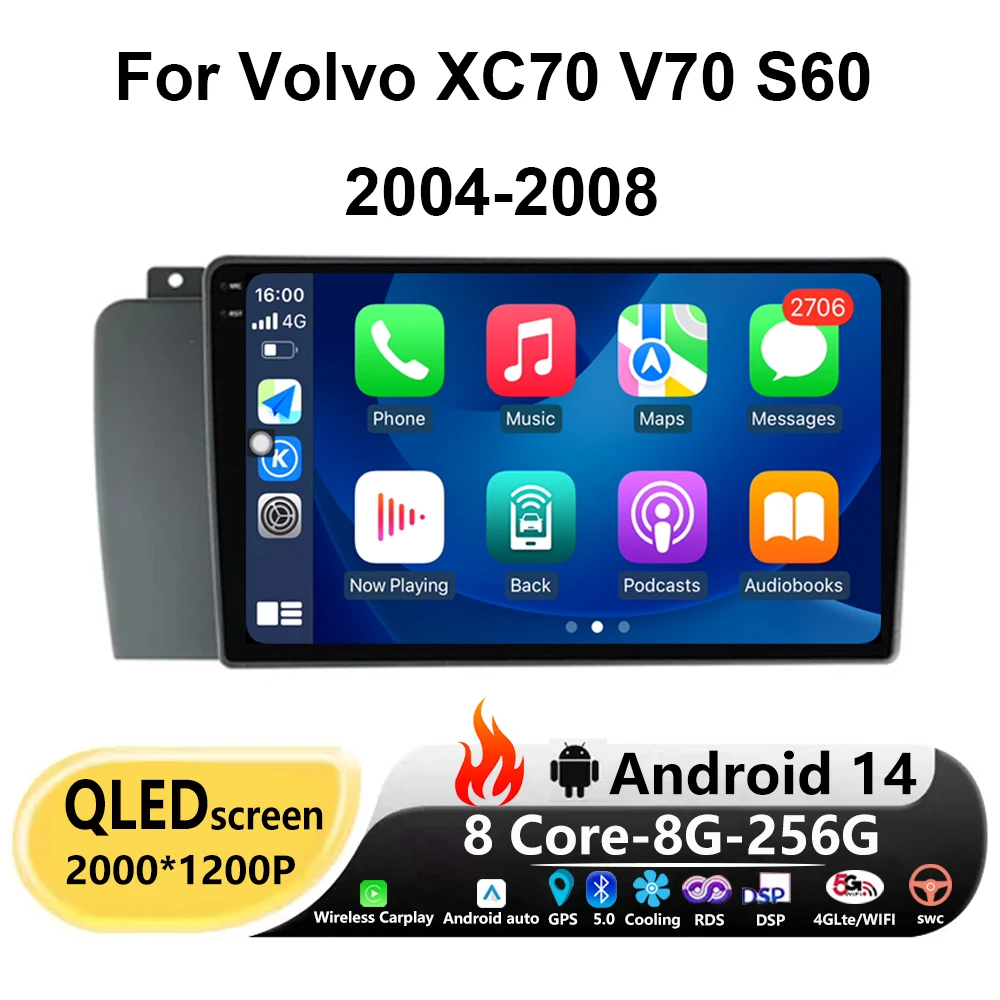 Multimedia-Video-player-Android-14-Carplay-Auto-For-Volvo-XC70-V70-S60 ...